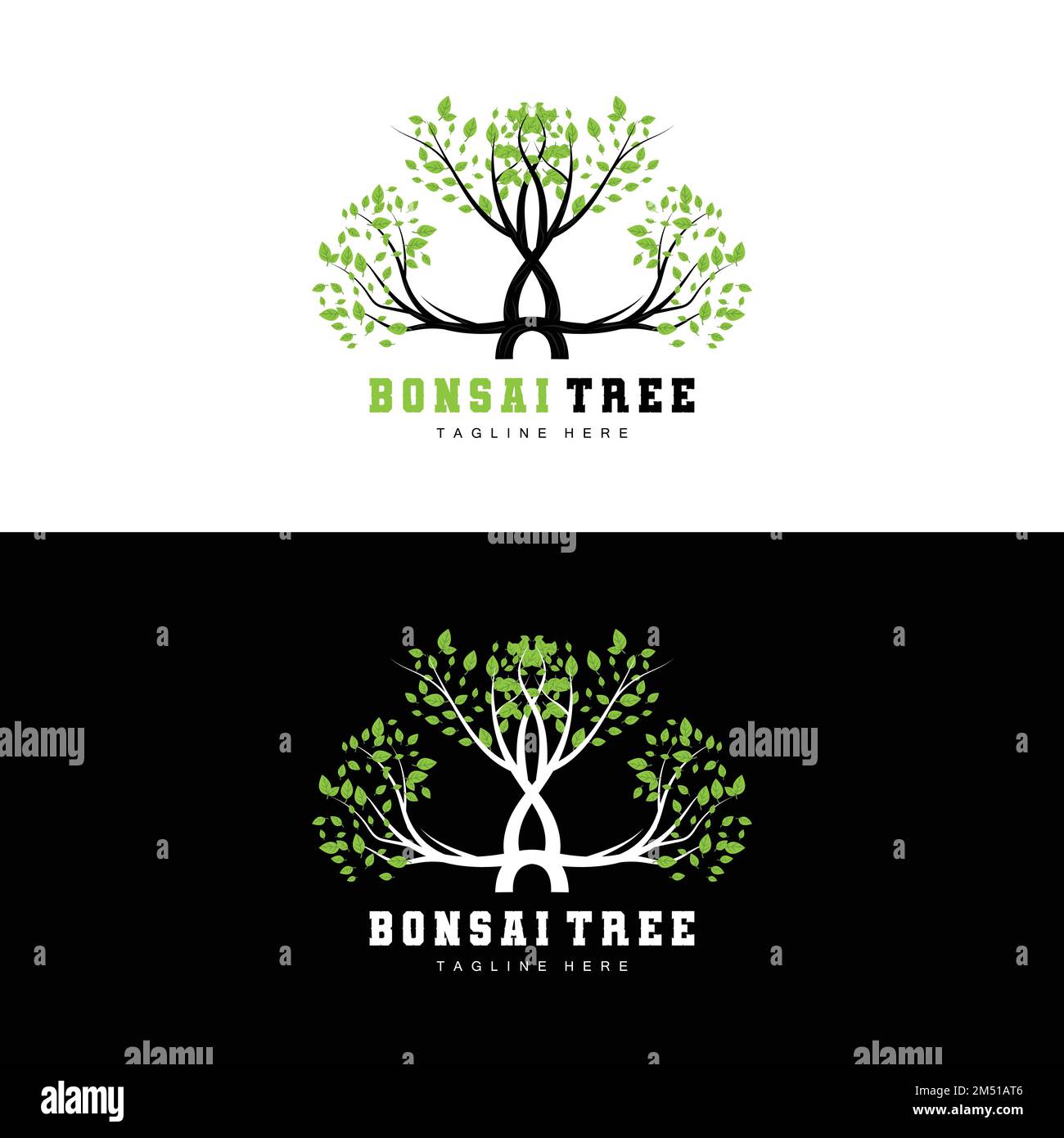 Green Tree Logo Design, Bonsai Tree Logo Illustration, Leaf And Wood ...