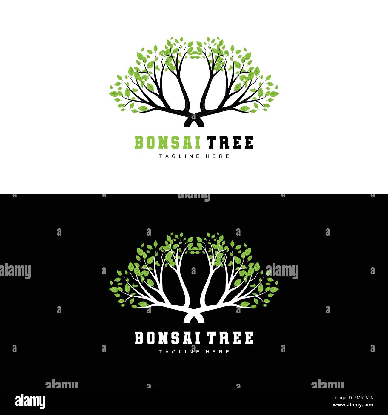 Green Tree Logo Design, Bonsai Tree Logo Illustration, Leaf And Wood ...