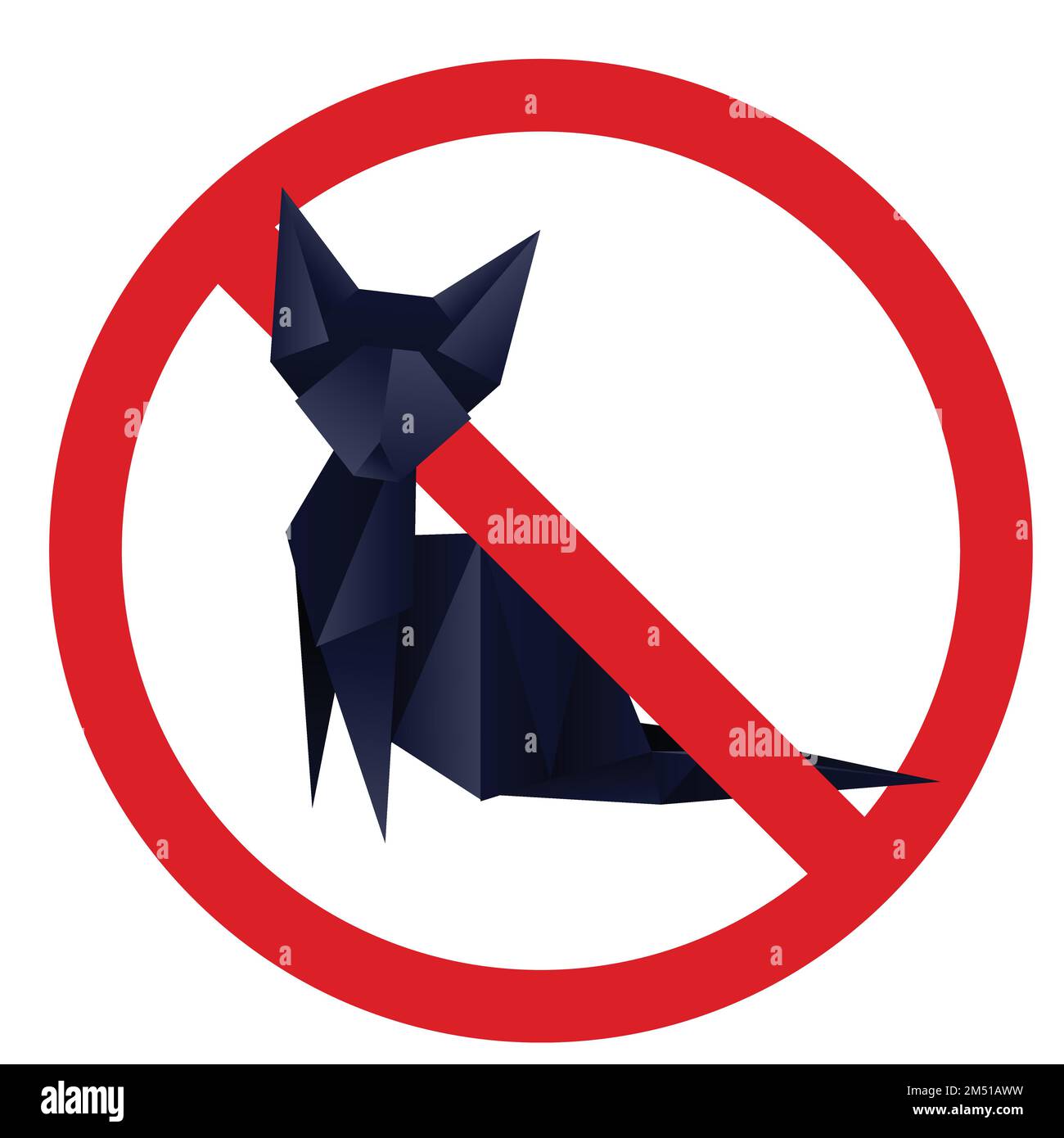 Vector forbidden sign with polygonal black cat. Forbidden badge with ...