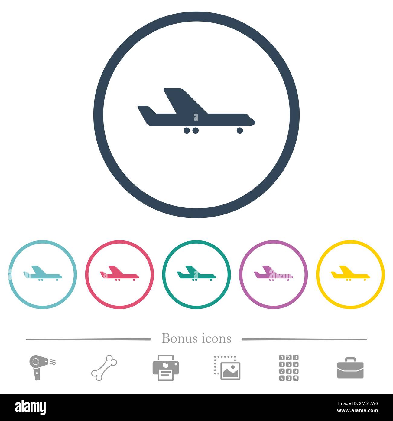 Airplane side view flat color icons in round outlines. 6 bonus icons ...