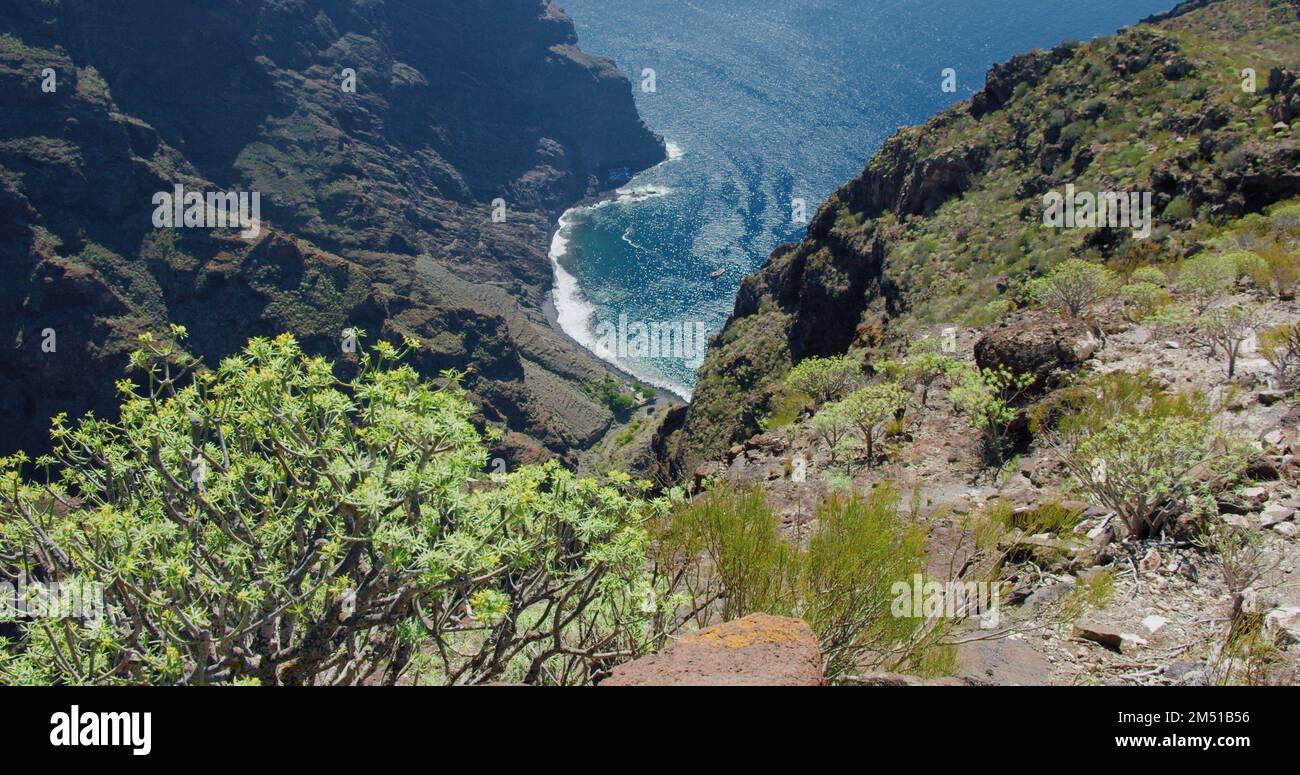 Masca, Tenerife. Stony beach is at the end of Masca hiking trail. Masca ...