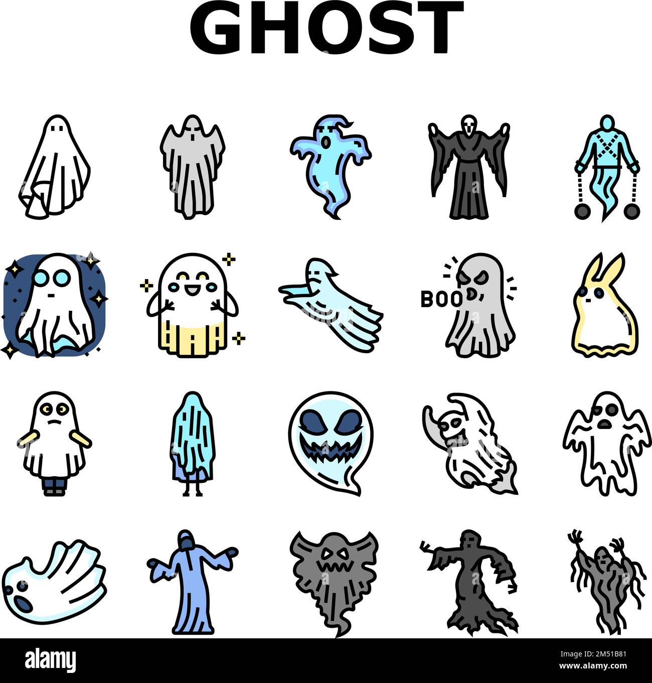 ghost halloween spooky scary cute icons set vector Stock Vector Image ...
