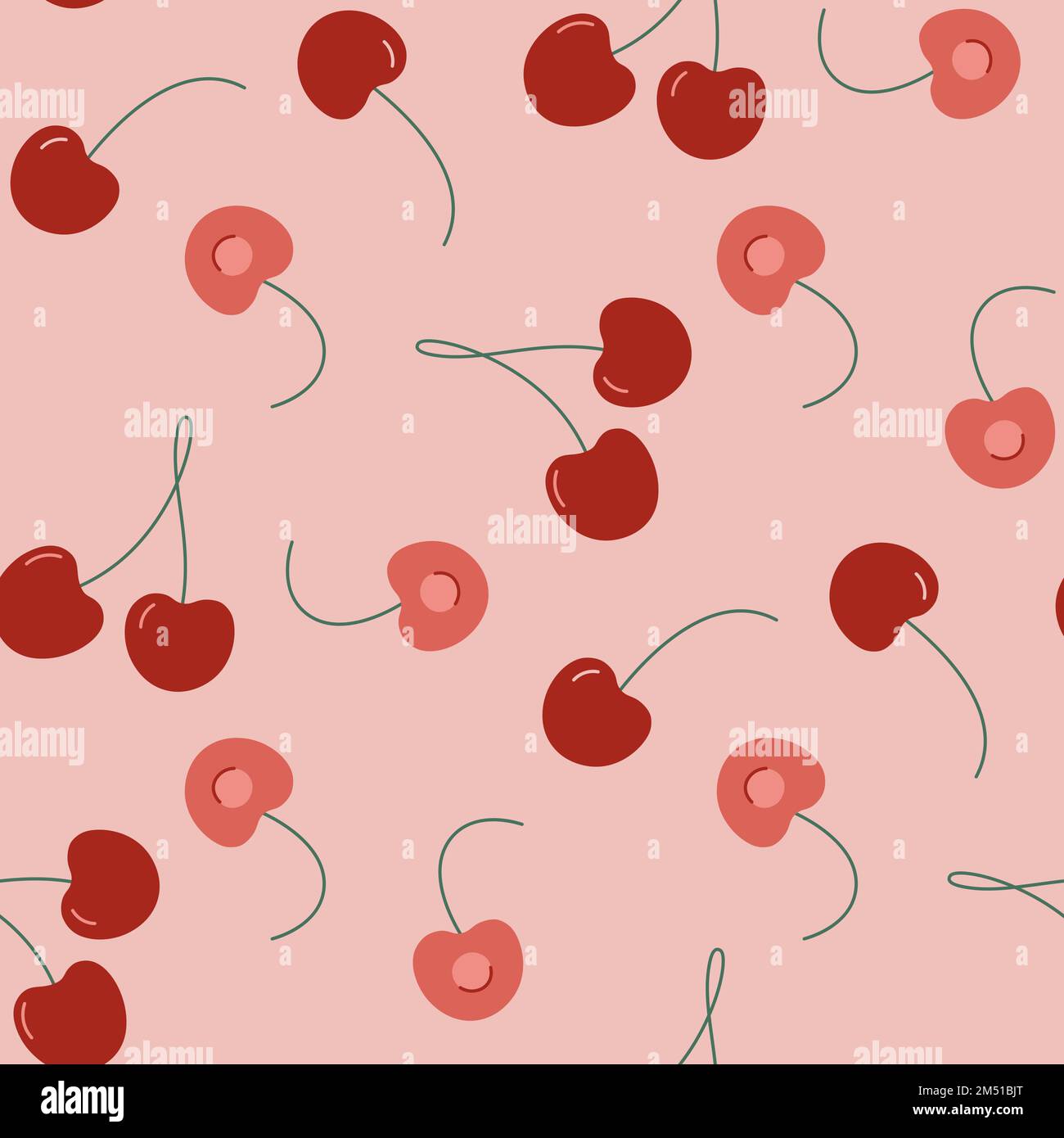 Sweet cherry seamless pattern. Vector illustration in simple doodle ...