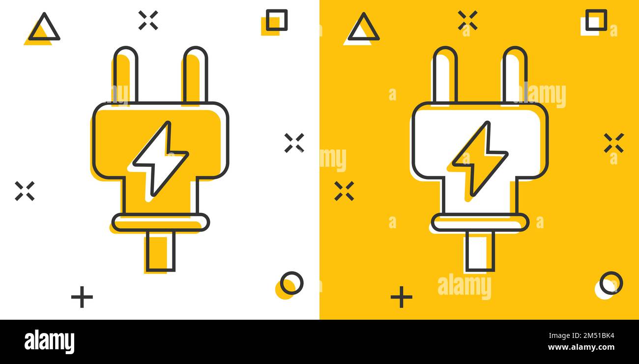 Electric plug icon in comic style. Power adapter cartoon vector ...