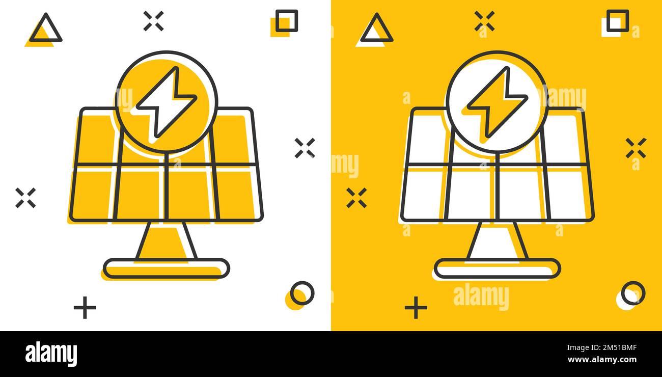 Solar panel icon in comic style. Ecology energy cartoon vector ...