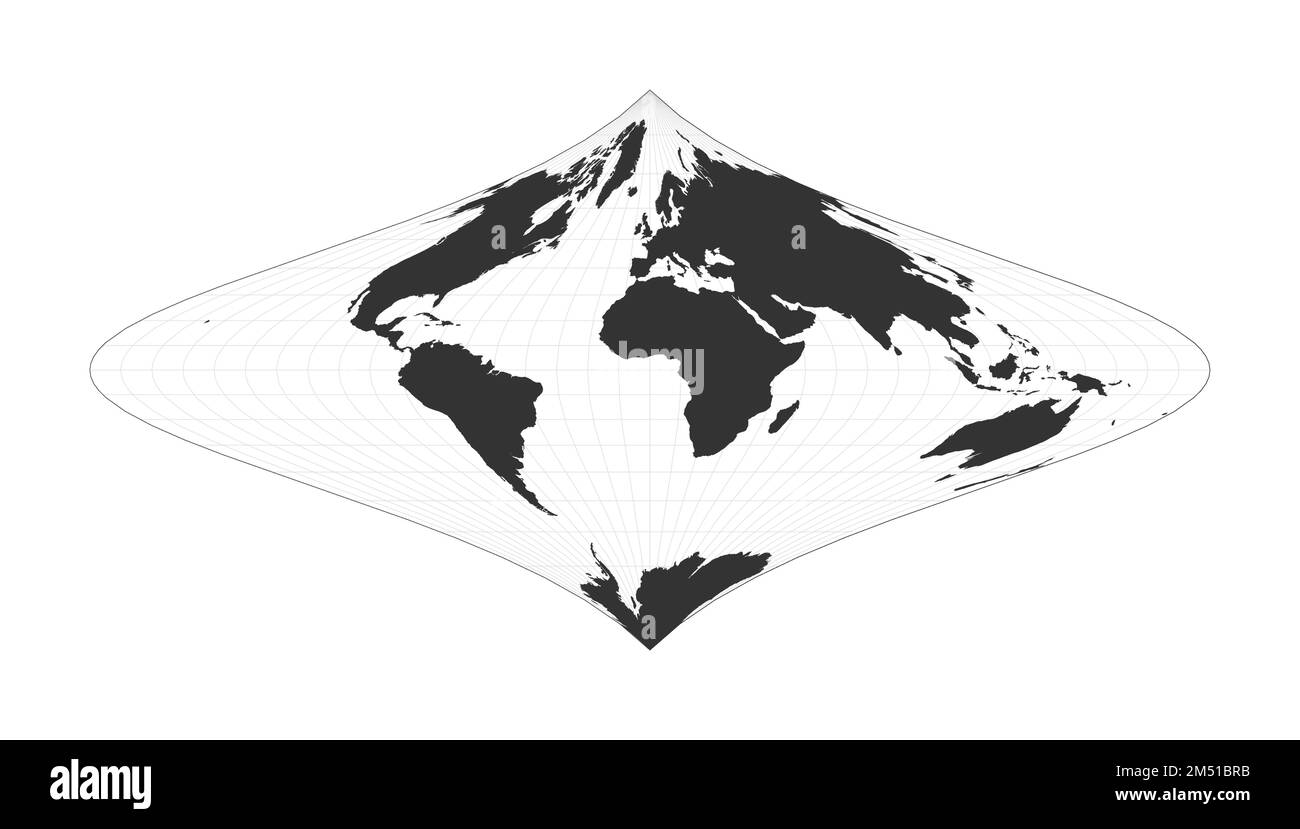 Map of the World. Focaut's stereographic equivalent projection. Globe ...