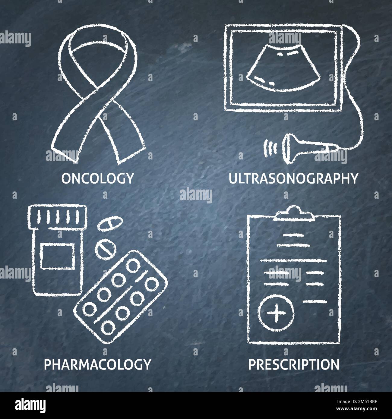 Medical chalkboard icon set. Pharmacology, prescription ...