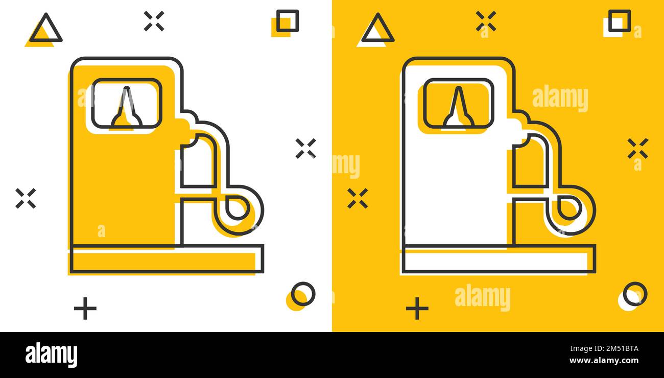 Fuel pump icon in comic style. Gas station cartoon sign vector ...