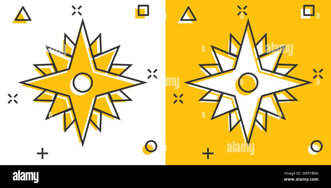 Compass icon in comic style. Navigation equipment cartoon vector ...