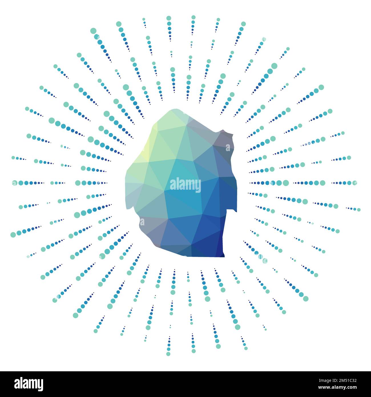 Shape of Eswatini, polygonal sunburst. Map of the country with colorful ...