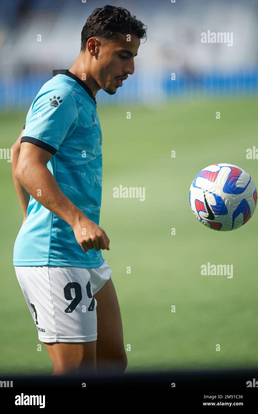 Daniel Arzani of Macarthur FC warms up before the match between Sydney ...