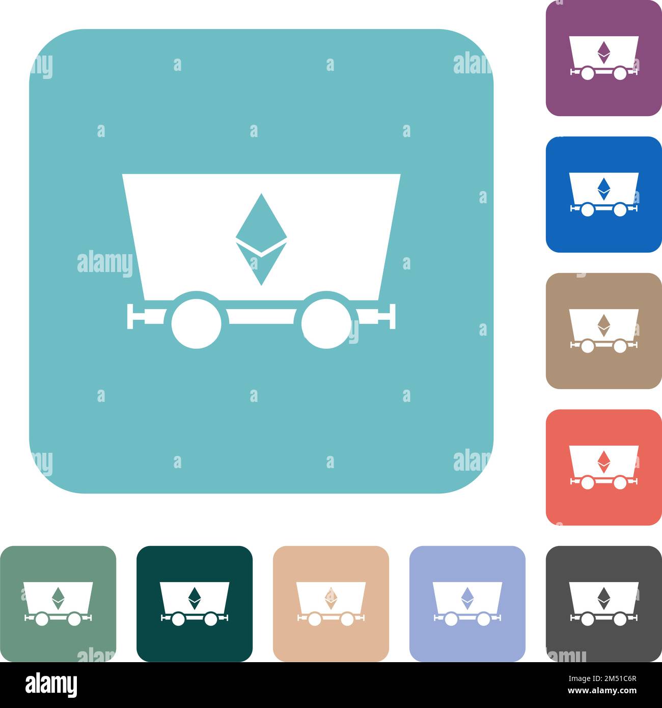 Ethereum classic criptocurrency mining white flat icons on color ...