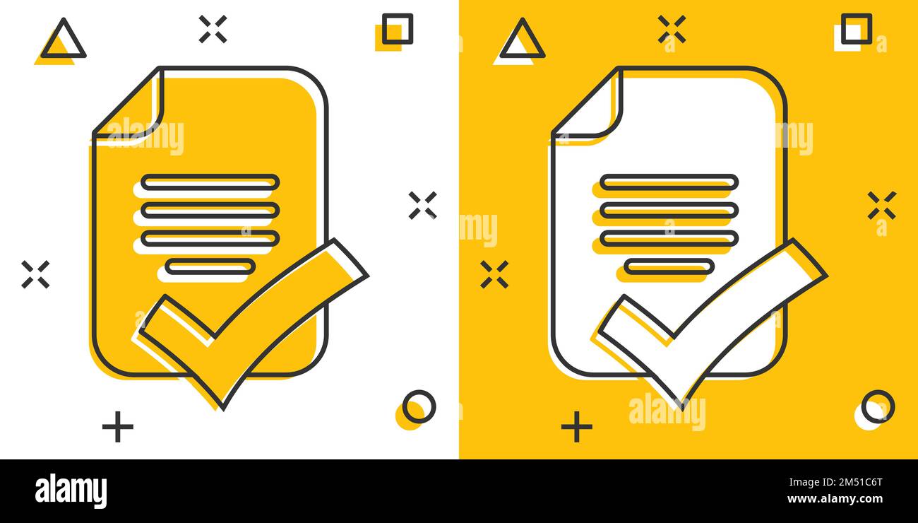 Document checklist icon in comic style. Report cartoon vector ...