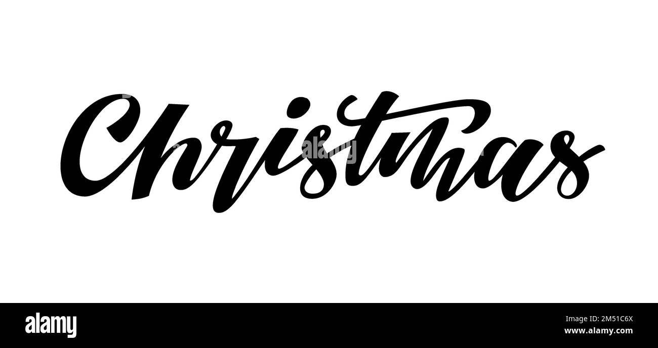 Merry Christmas brush lettering. Hand drawn ink pen calligraphy ...
