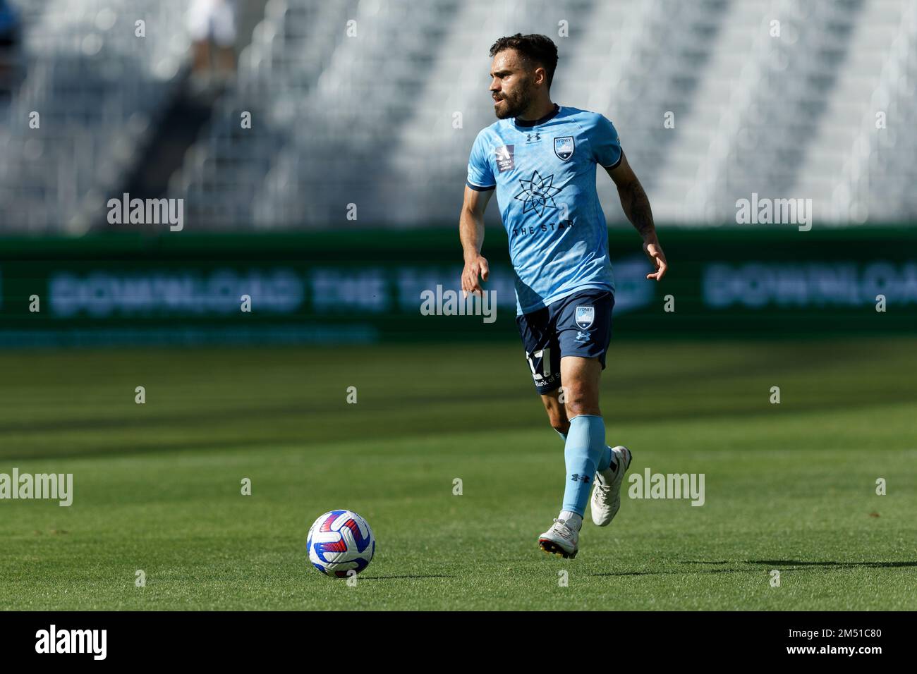 Anthony Caceres of Sydney FC controls the ball during the match between ...