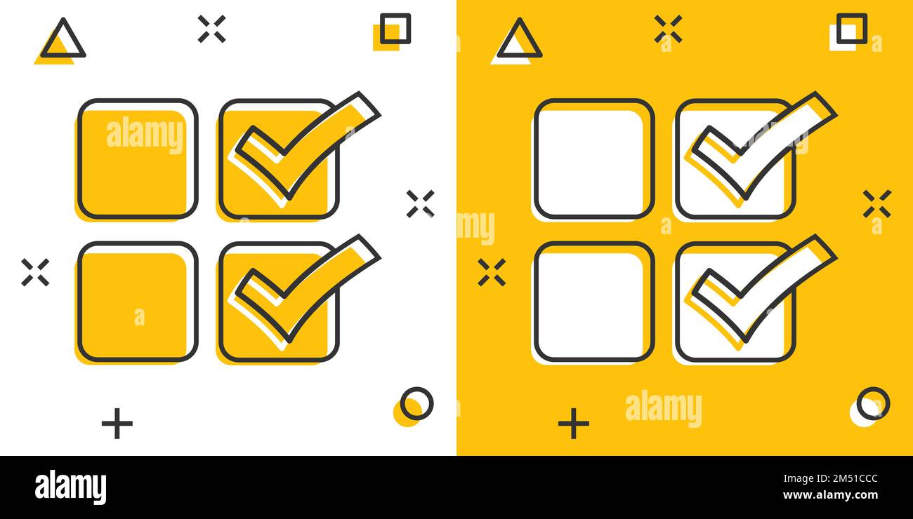 Checklist document icon in comic style. Survey cartoon vector ...