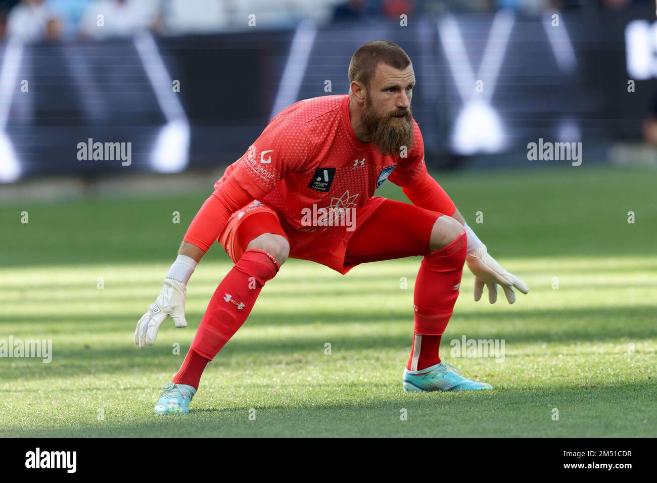 Andrew Redmayne of Sydney FC prepares to block an attempt at goals by ...