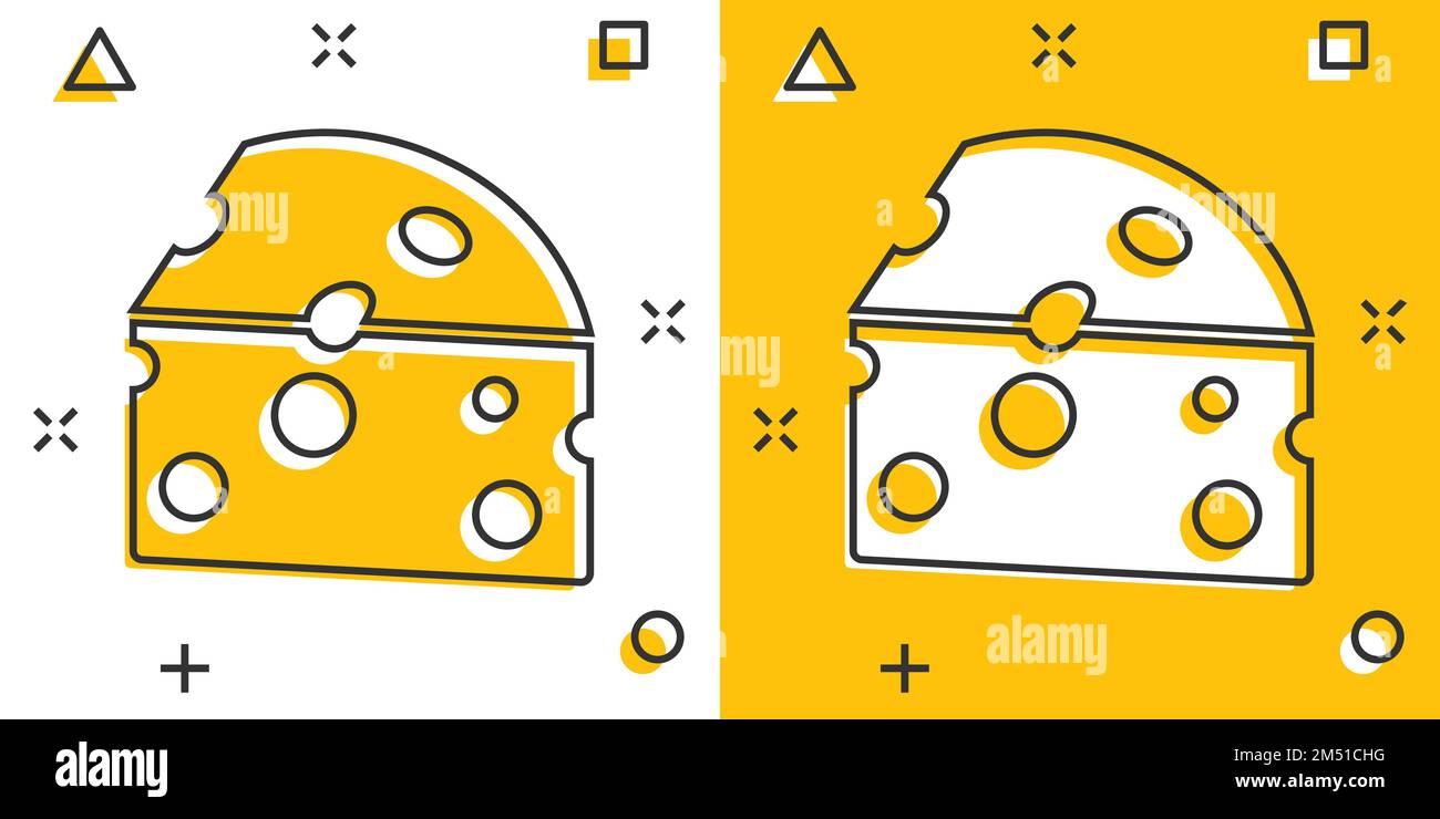 Cheese slice icon in comic style. Milk food cartoon vector illustration ...