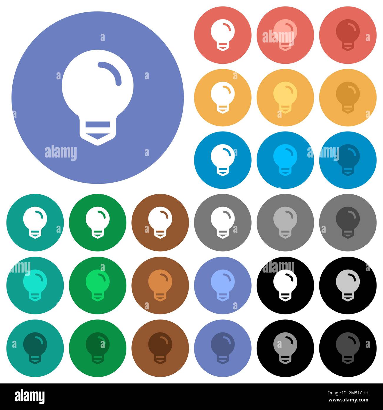 Light bulb solid multi colored flat icons on round backgrounds. Included white, light and dark ...