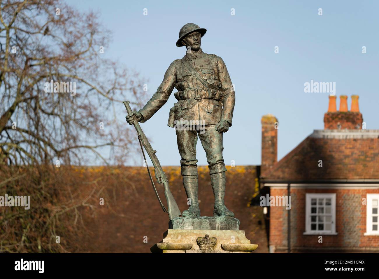 The Grade II listed bronze soldier statue outside Winchester Cathedral ...