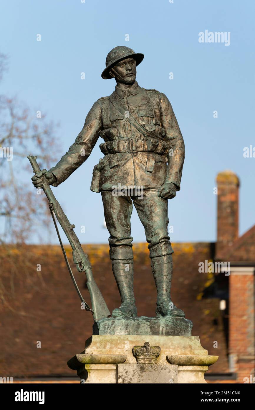The Grade II listed bronze soldier statue outside Winchester Cathedral ...