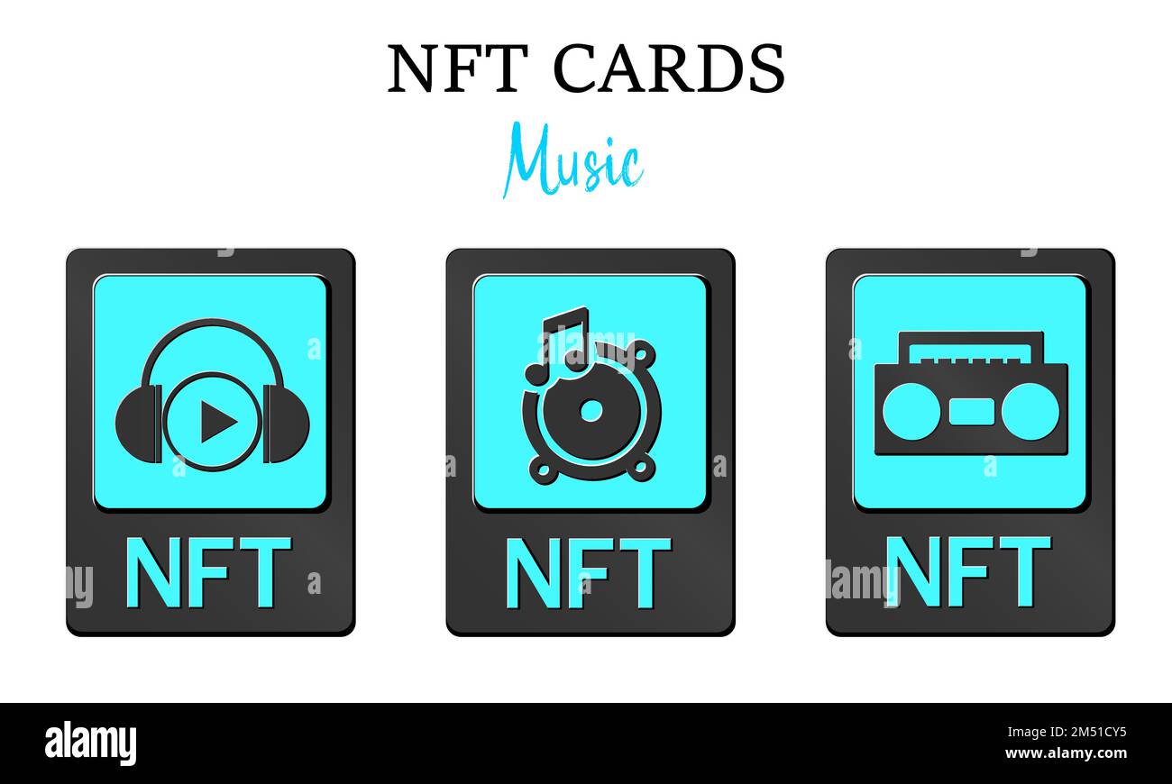 3D NFT token cards in cryptography. NFT cards with music. A non ...