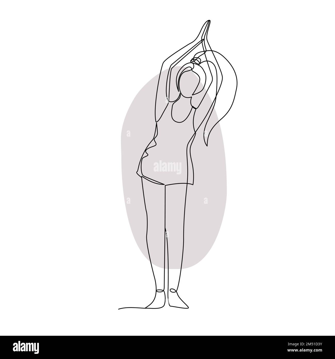 Single line drawing of a girl standing in a yoga pose with abstract ...