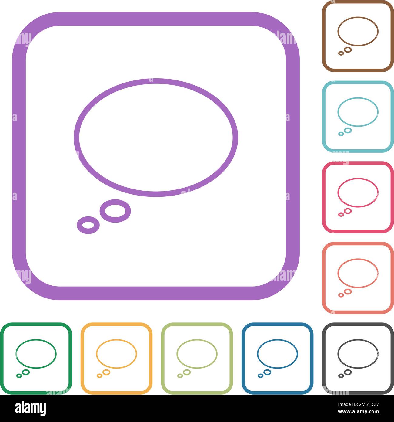 Single oval thought bubble outline simple icons in color rounded square ...