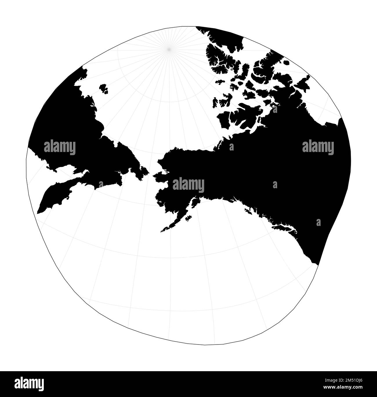 World map with longitude lines. Modified stereographic projection for ...