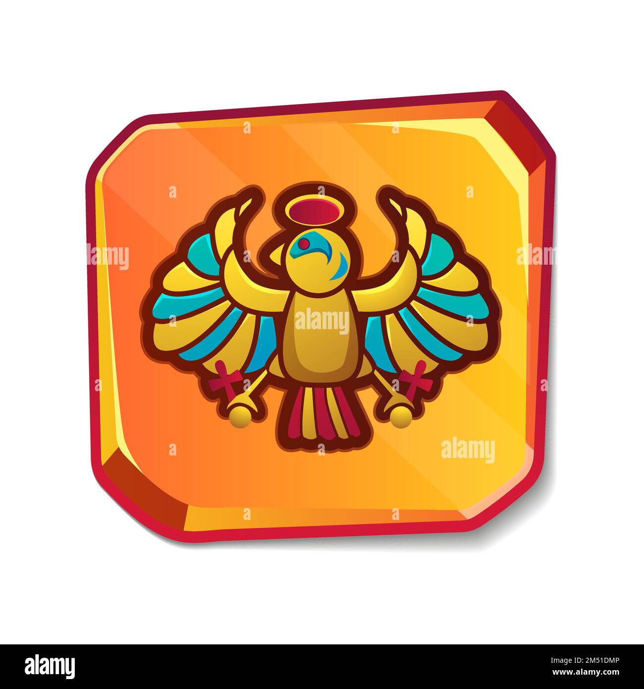 Cartoon Stone Board Or Blank Clay Tablet With Golden Egyptian Phoenix Bird Culture Religious