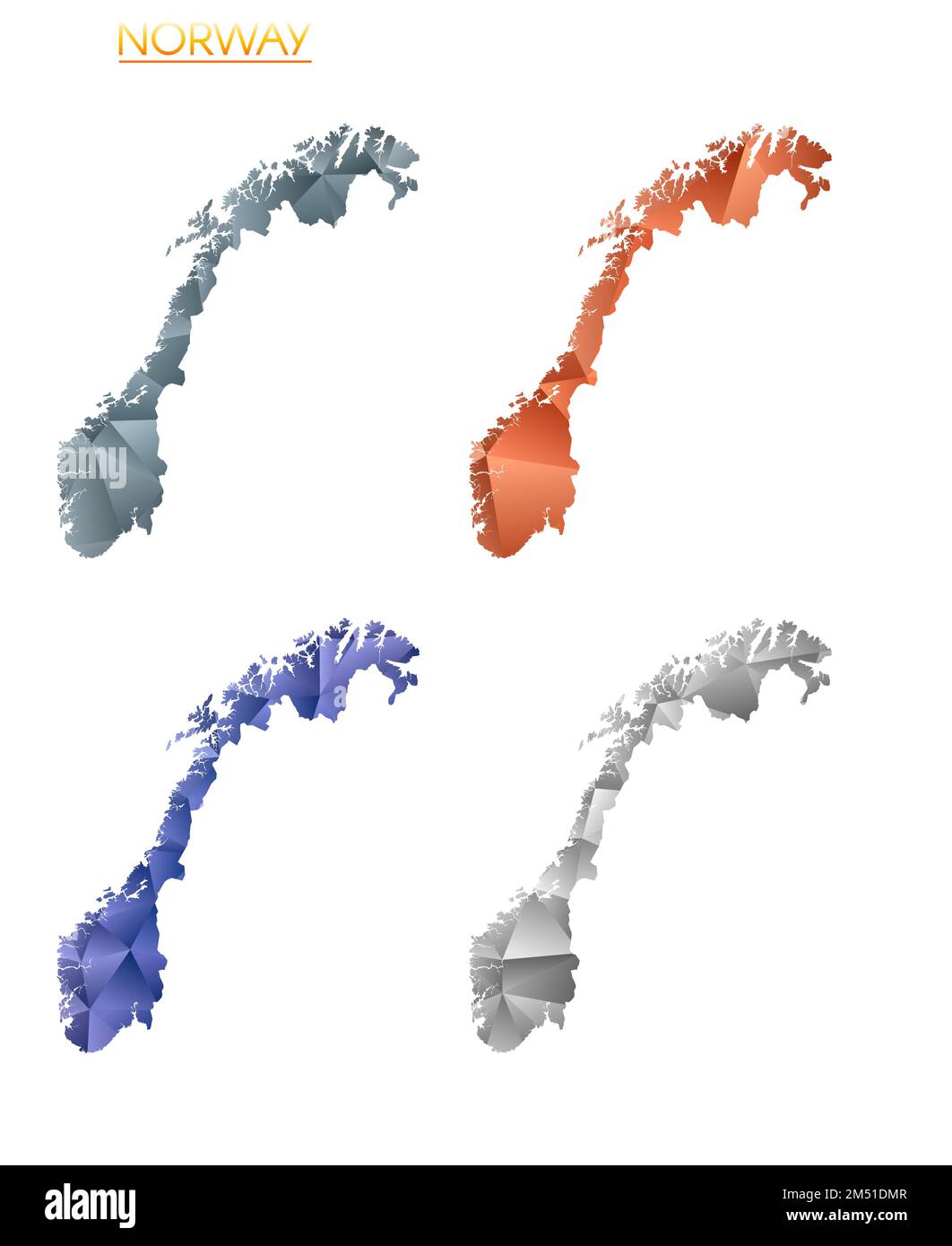 Set of vector polygonal maps of Norway. Bright gradient map of country in low poly style Stock ...