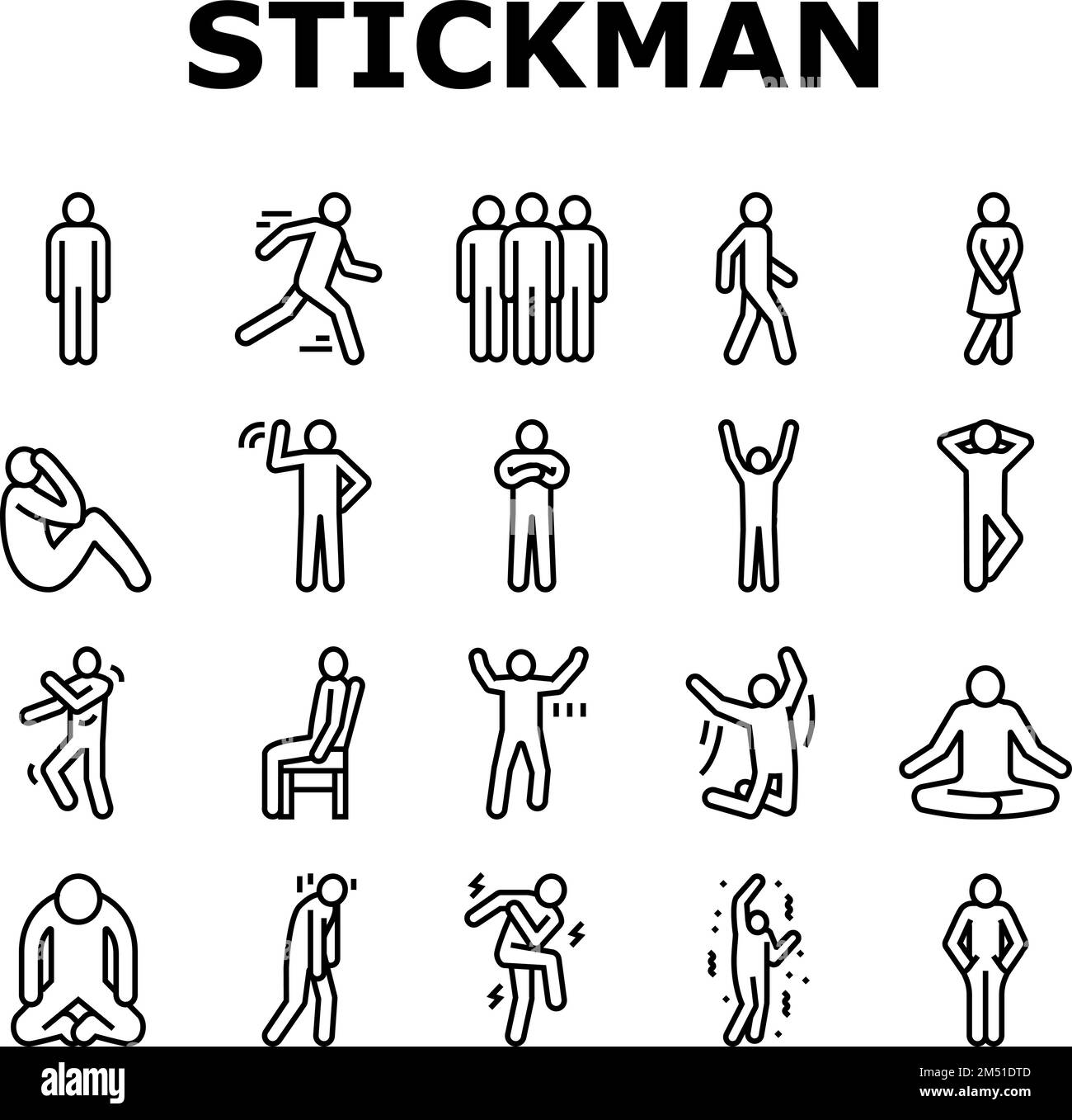 stickman man people silhouette icons set vector Stock Vector Image ...