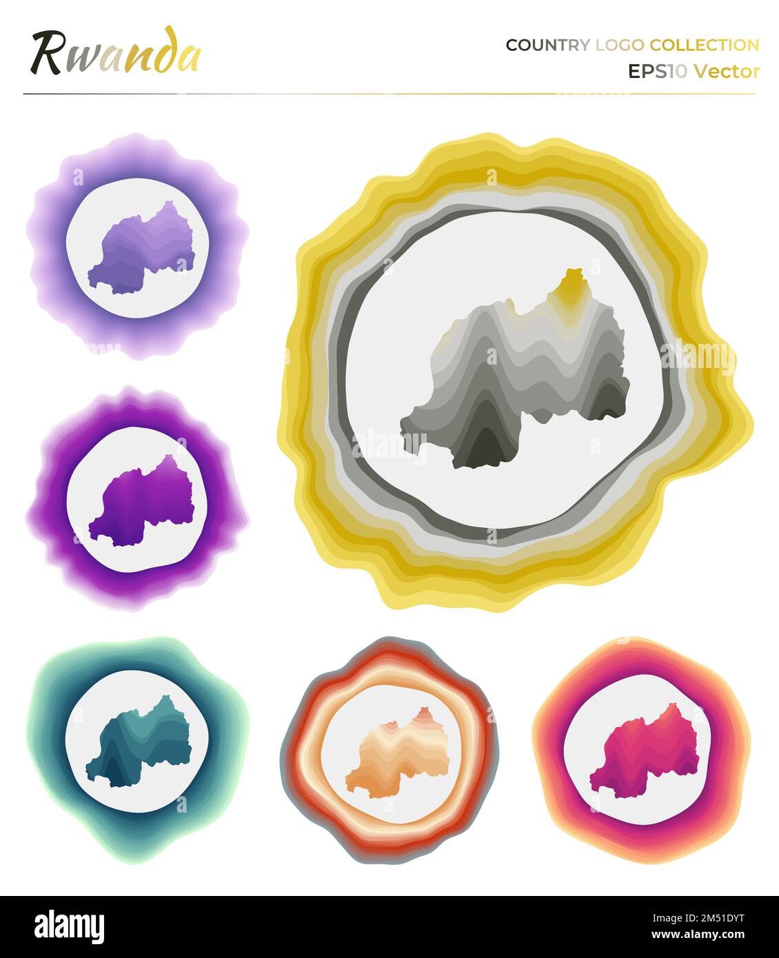 Rwanda logo collection. Colorful badge of the country. Layers around ...