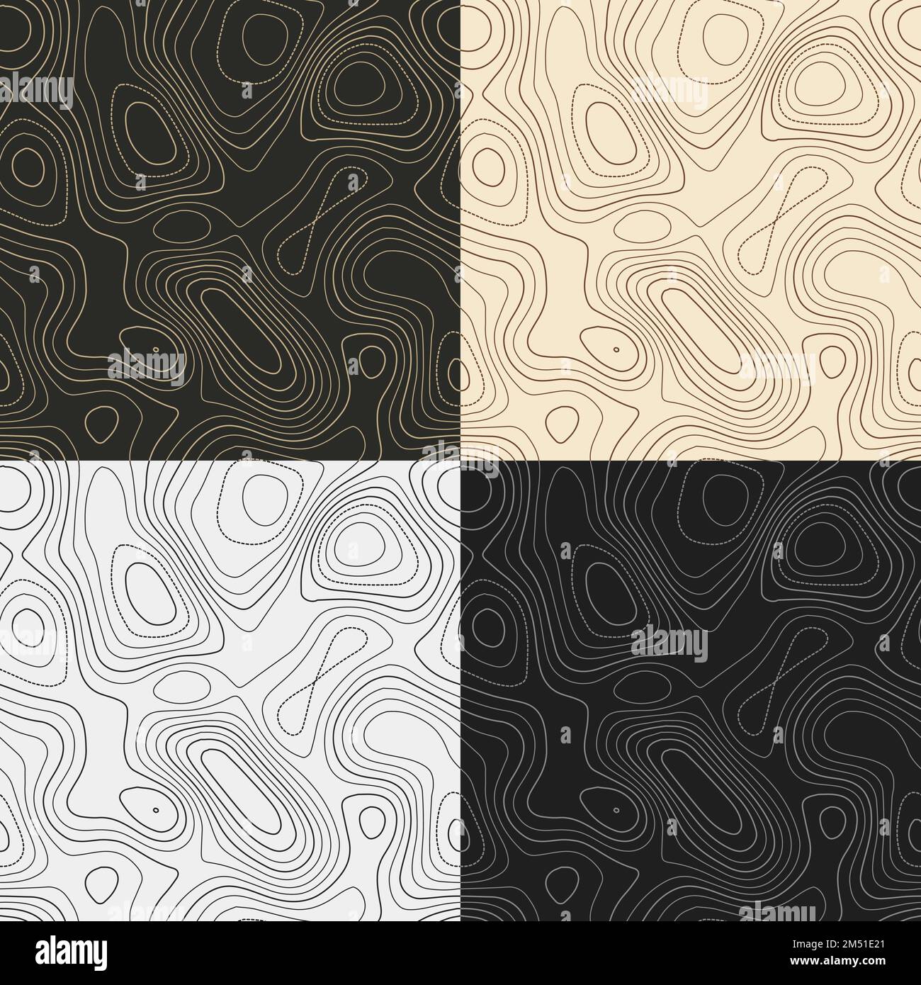 Topography patterns. Seamless elevation map tiles. Attractive isoline ...
