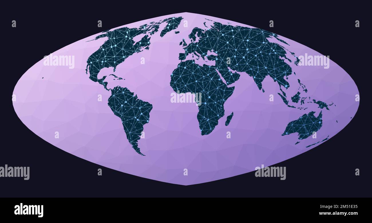 Global network. Boggs eumorphic projection. World network map. Wired ...