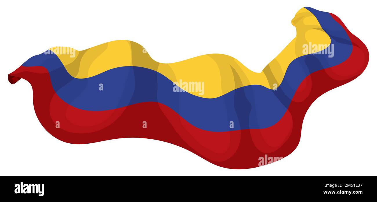 Tricolor Colombian flag waving in the air. Design in cartoon style ...