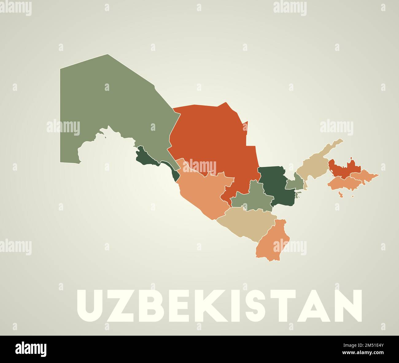 Uzbekistan poster in retro style. Map of the country with regions in ...