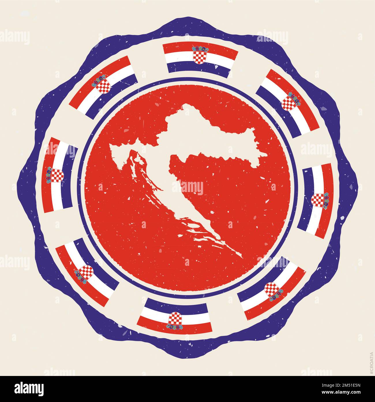 Croatia vintage sign. Grunge round logo with map and flags of Croatia ...