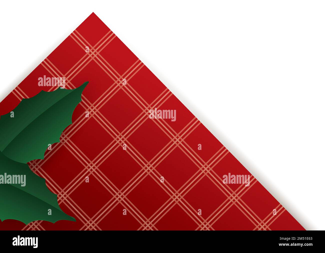 Isolated design with red square napkin decorated with holly leaves over ...