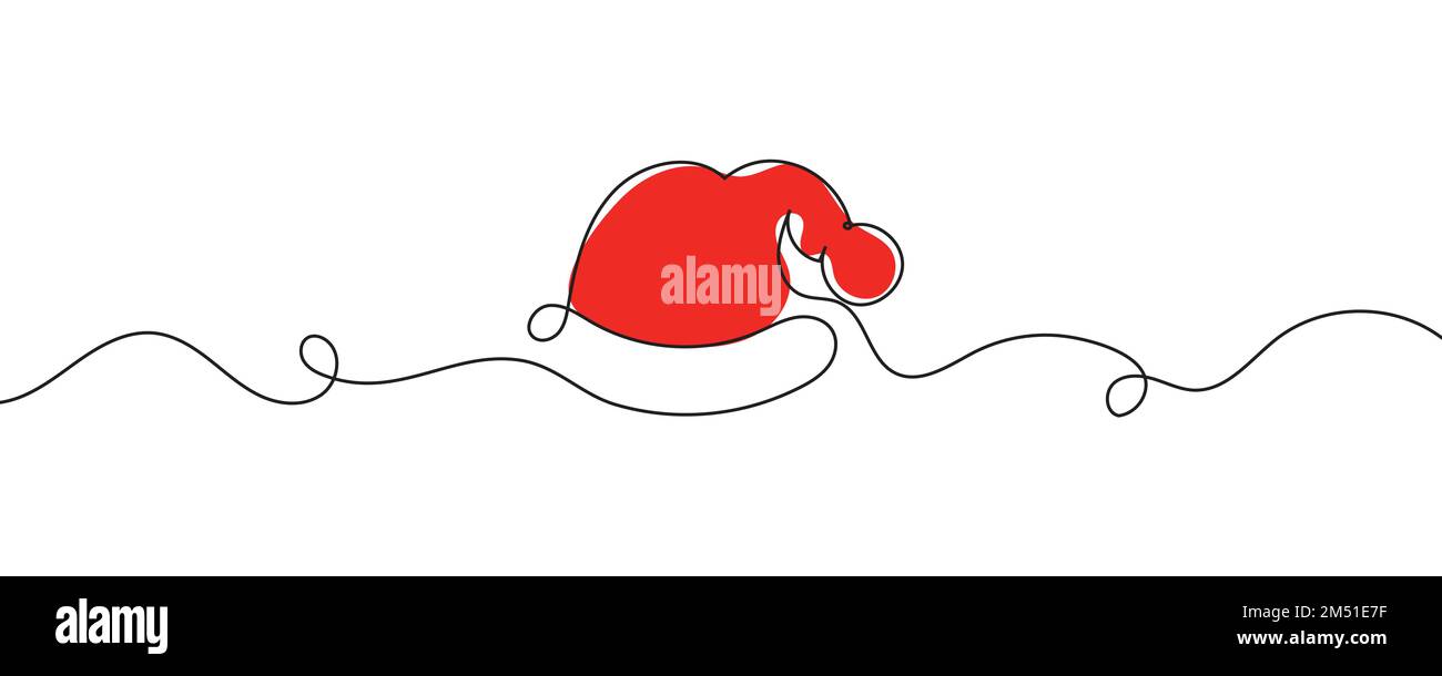Christmas hat one line drawing on a white background. Vector ...