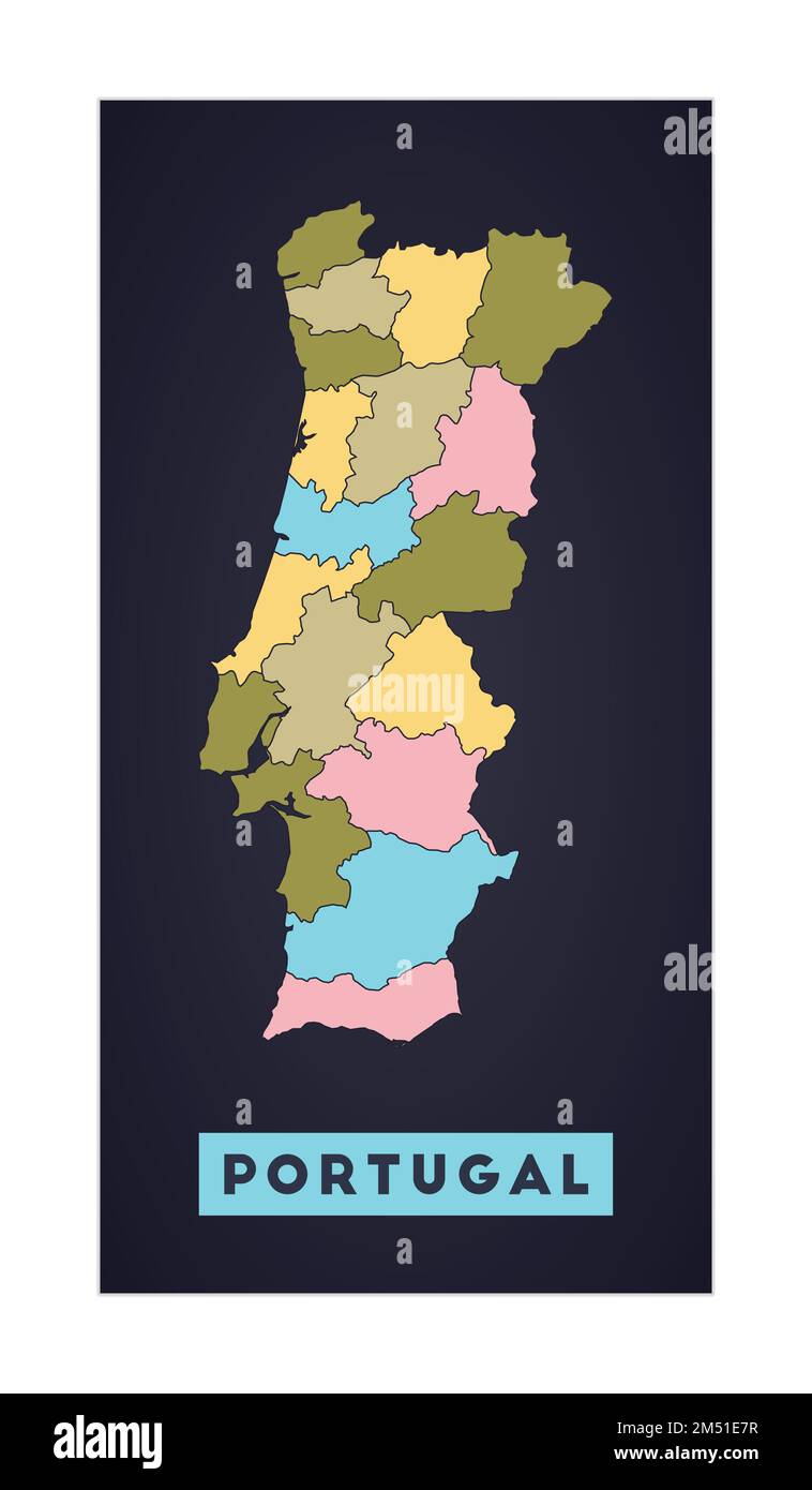 Portugal map. Country poster with regions. Shape of Portugal with ...