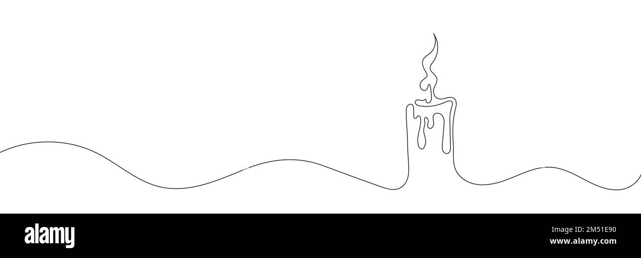 Continuous line drawing of a candle. One line candle icon on white ...