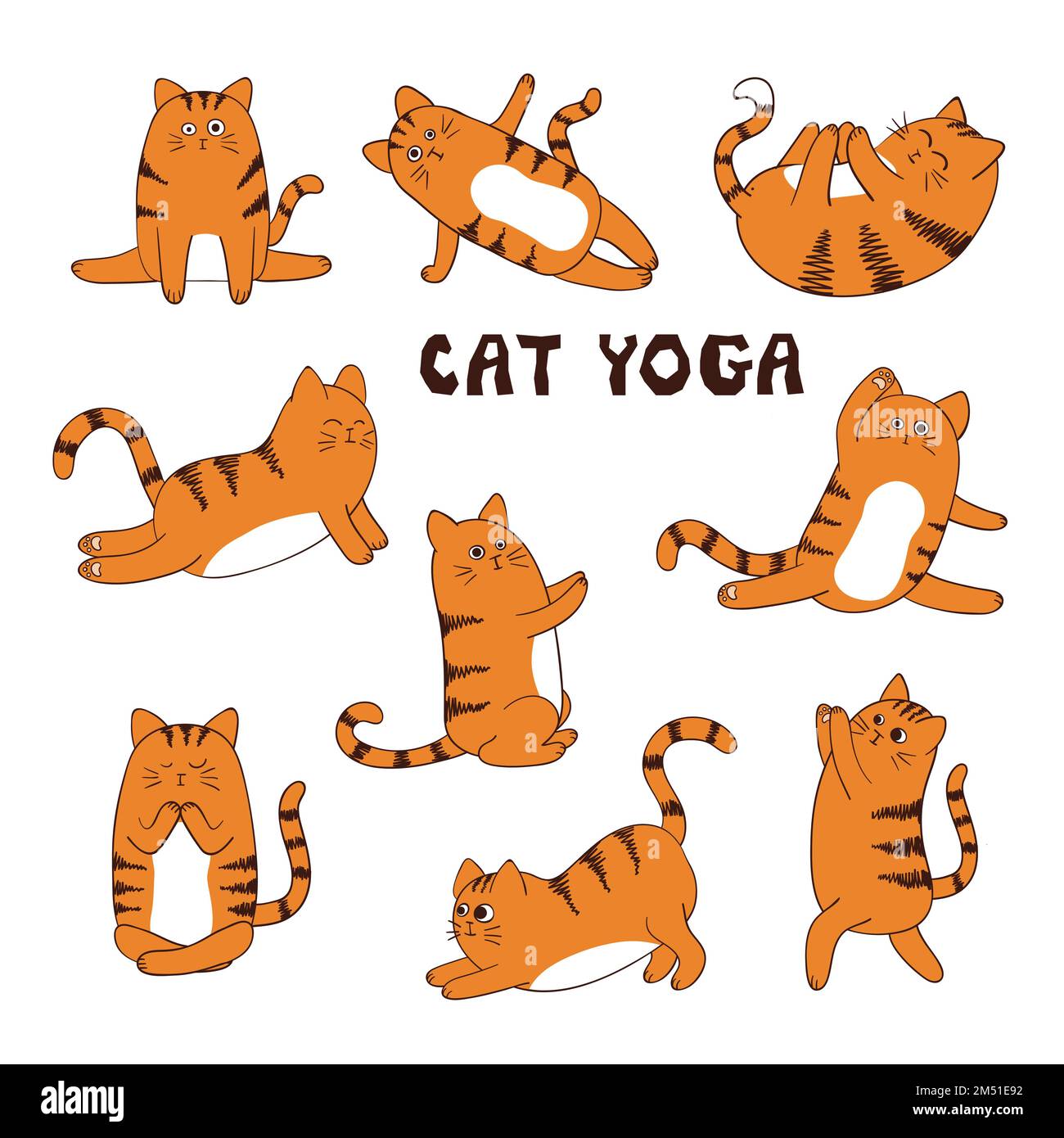 Set of cartoon funny yoga cat. Animal sport vector illustration Stock ...