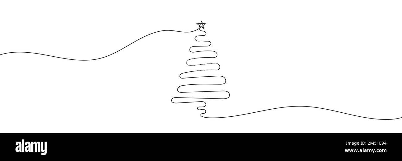Christmas tree one line drawing isolated on white background. Vector ...