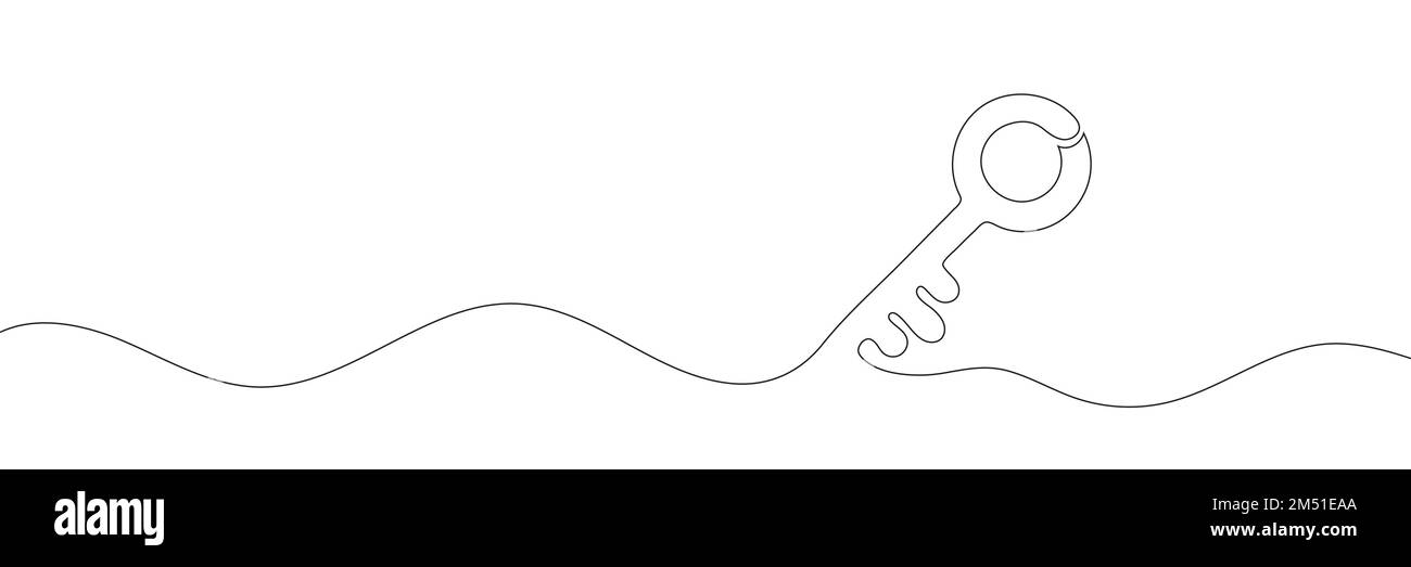 Drawing of a key in the style of one continuous line on a white ...