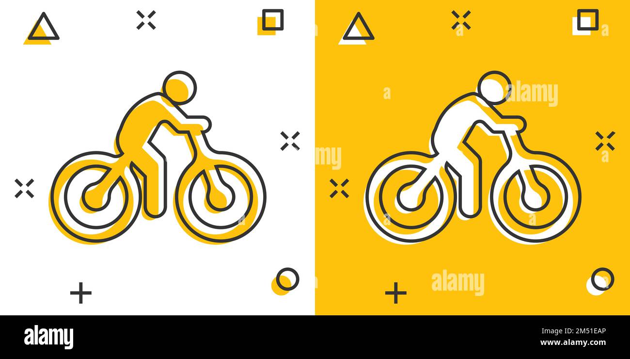 Bicycle icon in comic style. Bike with people cartoon vector ...