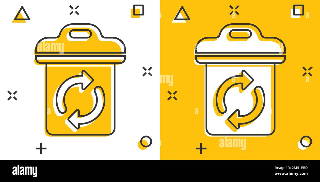 Garbage bin icon in comic style. Recycle cartoon vector illustration on ...