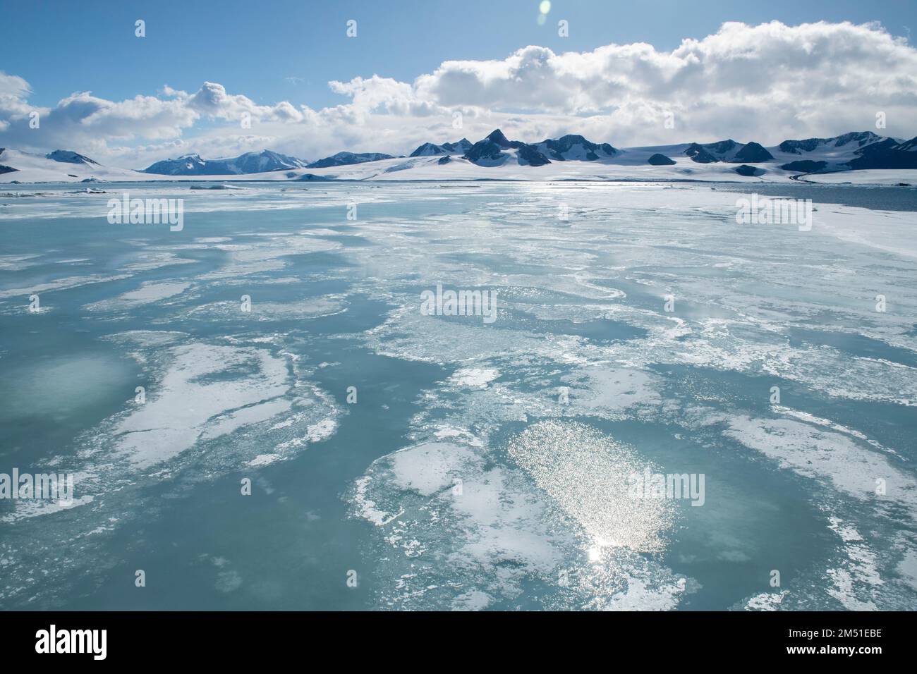 Antarctica, Weddell Sea, Larson Inlet. Sun melting sea ice. 64° 24' 45 ...