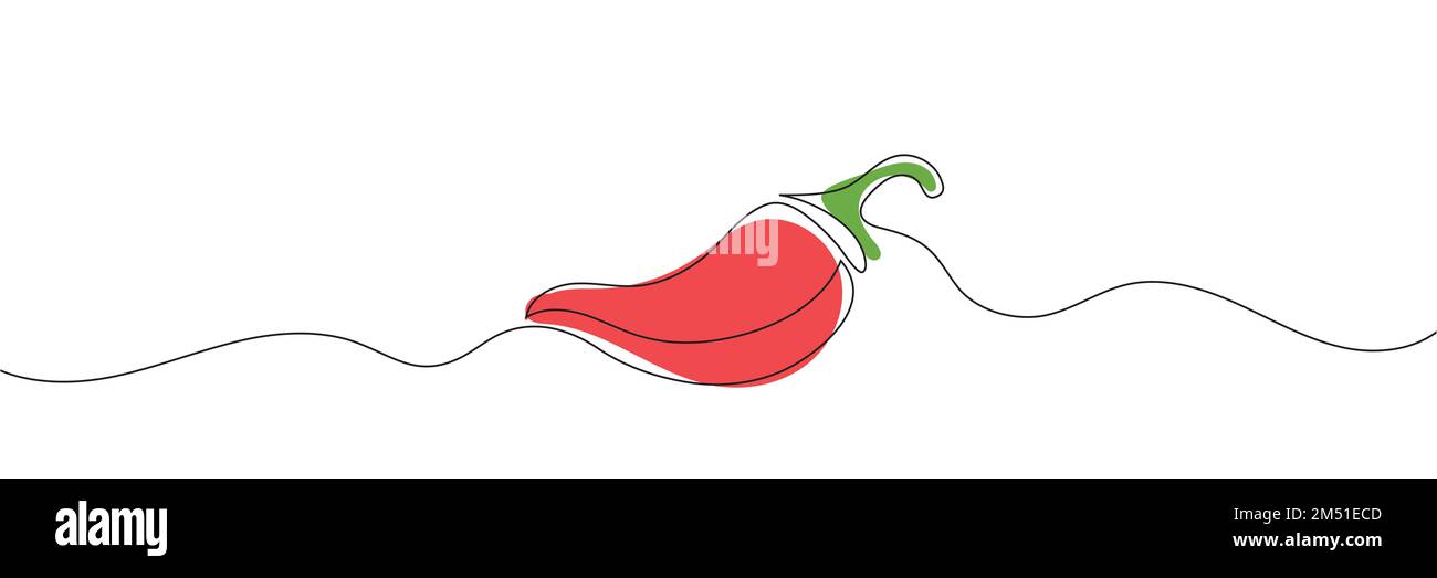 Red chilli. One line drawing on a white background. Vector illustration ...