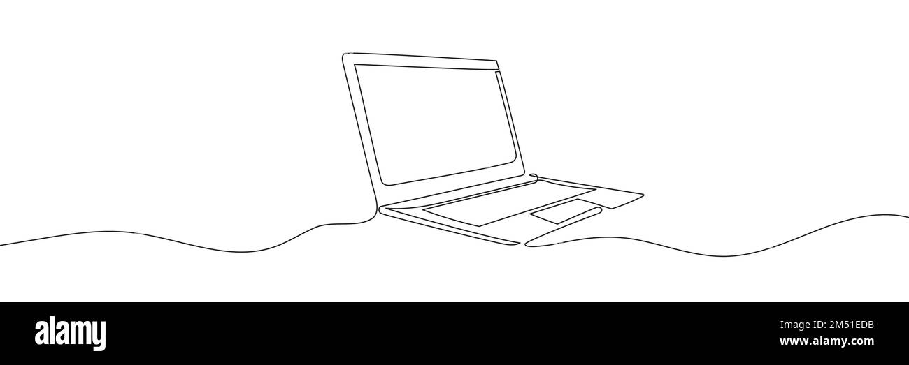 Single line drawing of laptop gadget isolated on white background ...